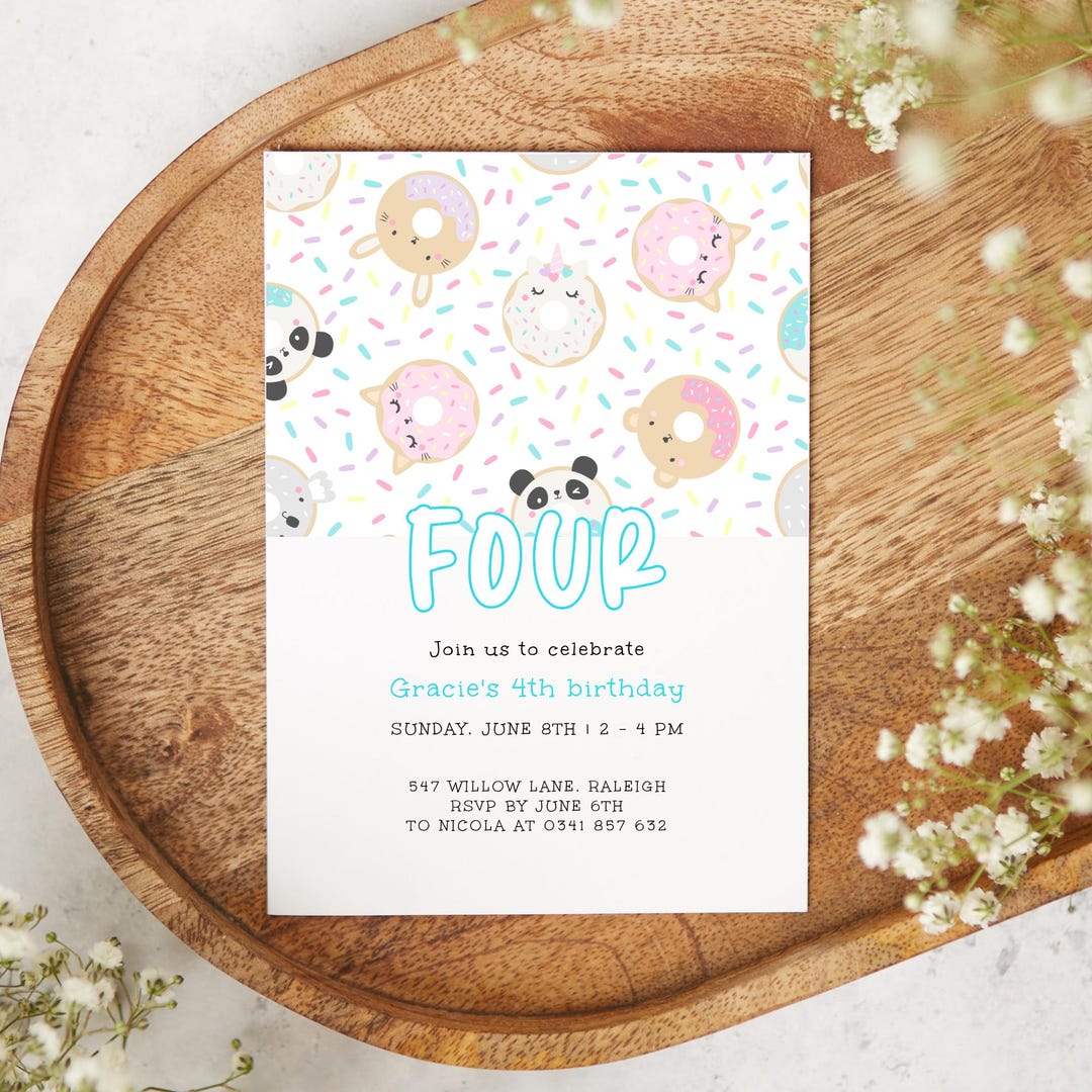 Donut Birthday Invitation, Printable Donuts Party, Editable Template ...
