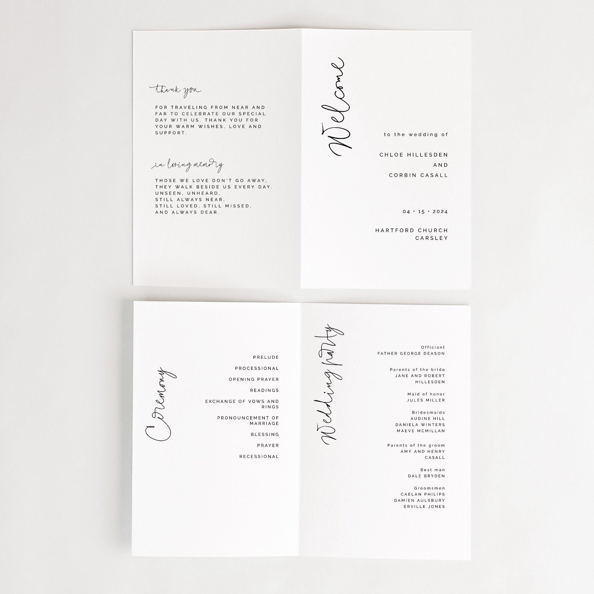 Elegant Wedding Program Template, Classic Black and White, Minimalist ...
