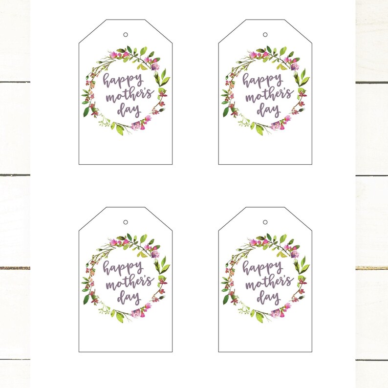 Floral Mother's Day Gift Tags | Printable Green Wreath (digital ...