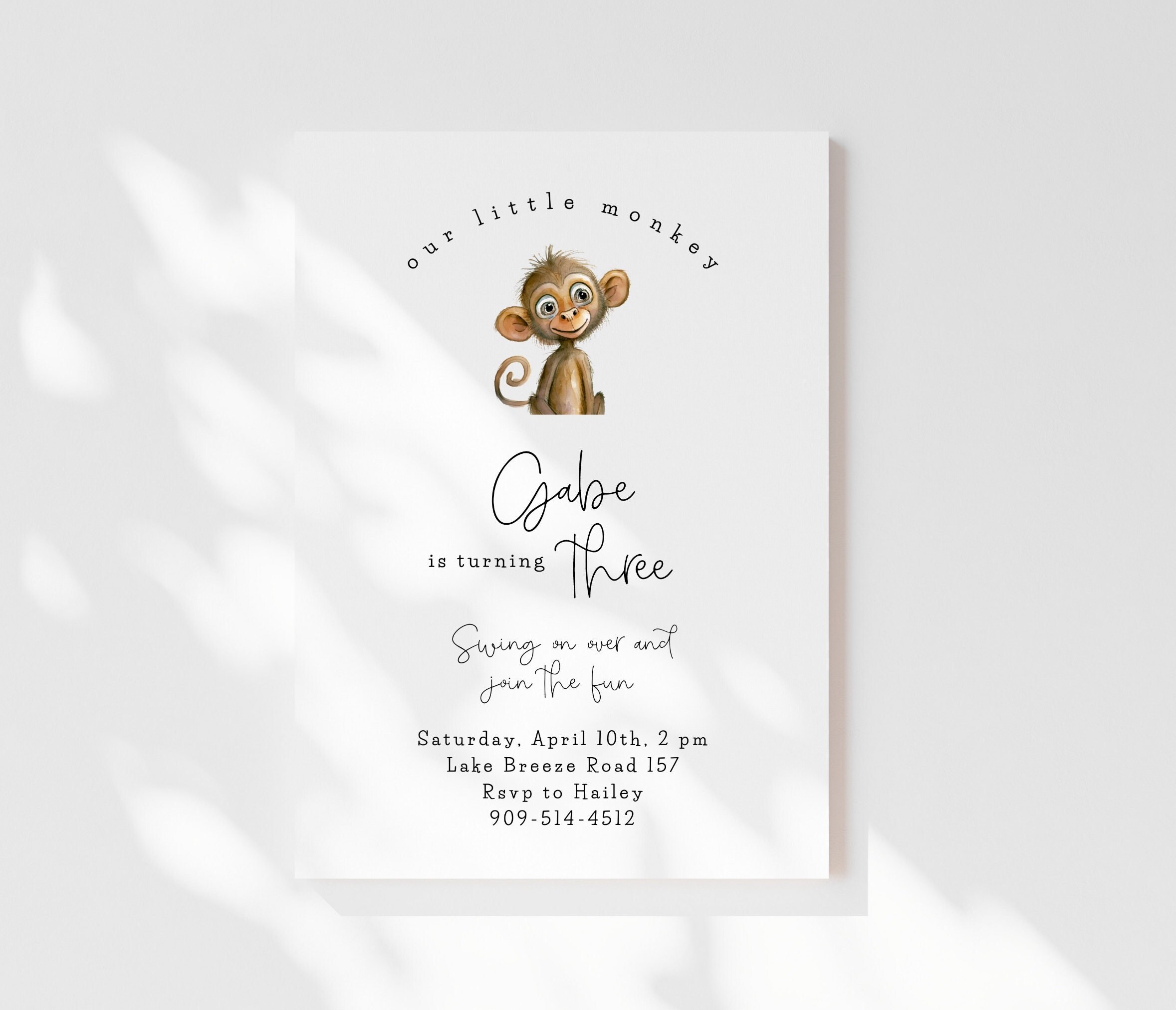 Monkey Birthday Invitation Printable Template Corjl Cute Baby Monkey ...