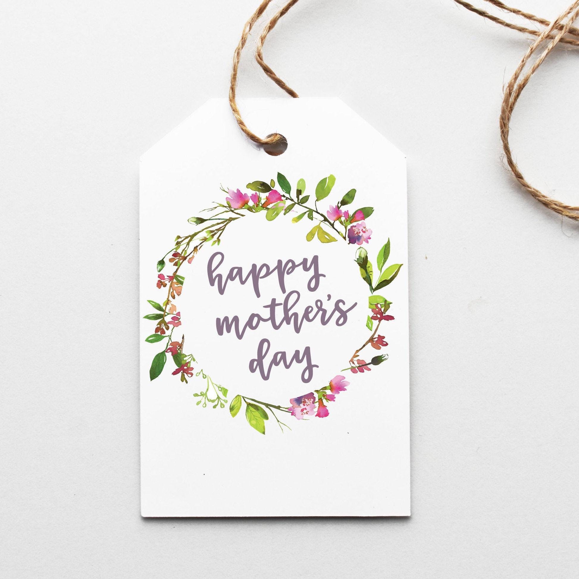 Floral Mother's Day Gift Tags | Printable Green Wreath (digital ...