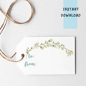 Printable Gift Tags | to and From Tag | Instant Download | Blue Flowers ...
