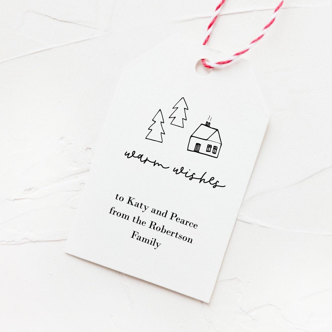 Black and White Gift Tags, Printable Christmas Gift Tag, Warm Wishes ...