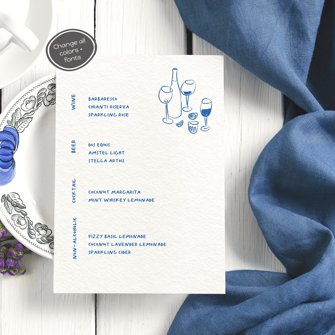 Hand Drawn Bar Menu, Wedding Menu Template, Whimsical Wedding Doodles ...