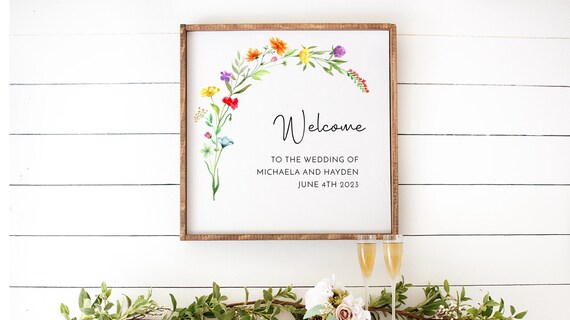 Wildflowers Wedding | Floral Welcome Sign | 12x12 in | Wedding Entry ...