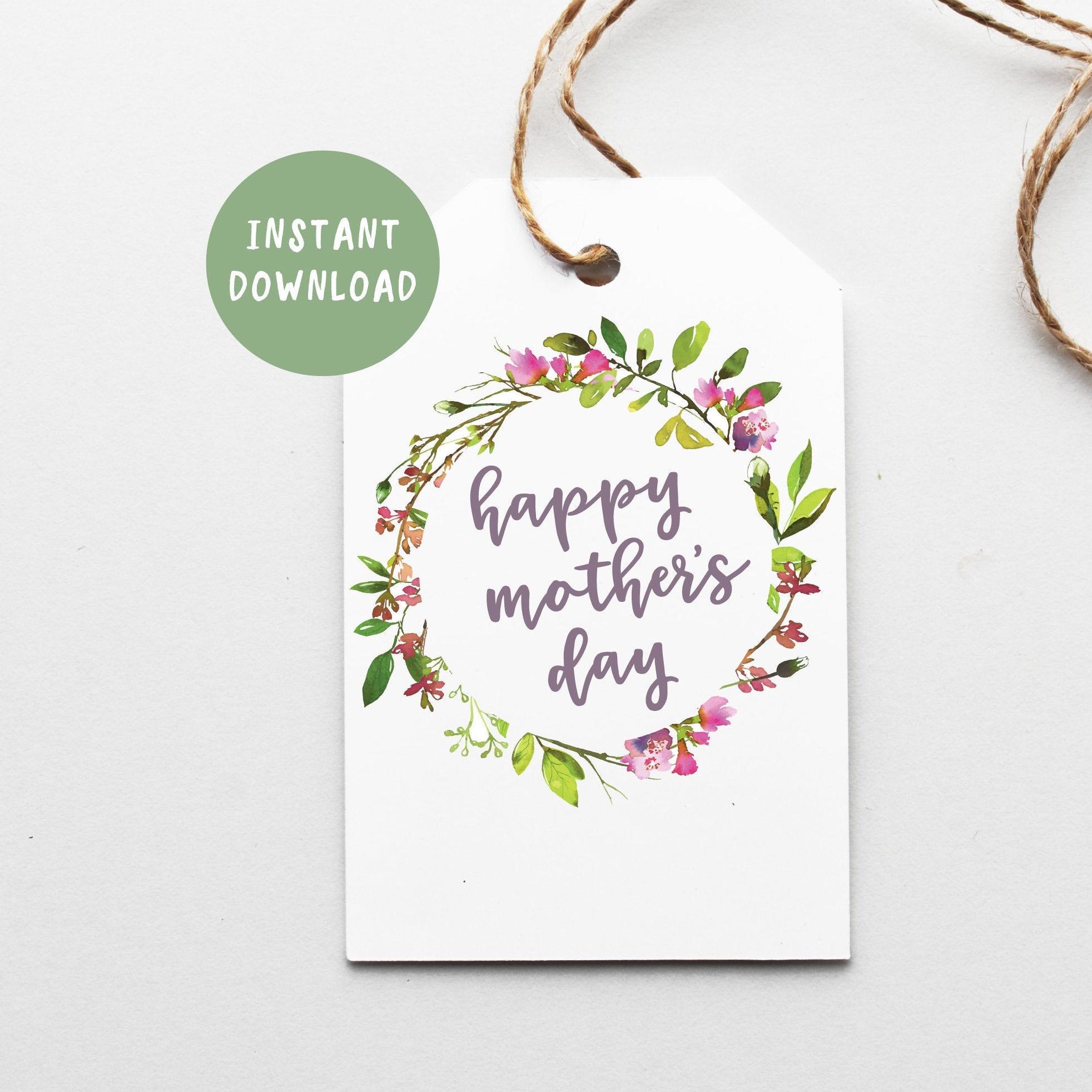 Floral Mother's Day Gift Tags | Printable Green Wreath (digital ...