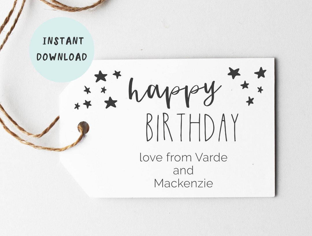 Personalized Birthday Gift Tags | Gray Stars Card (PDF) - Etsy