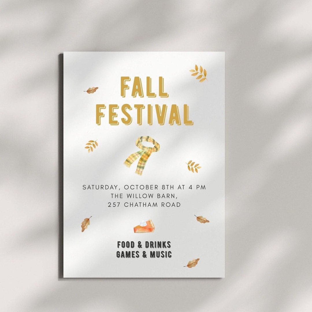 Fall Invitation Template, Autumn Birthday Invitation, Fall Festival ...