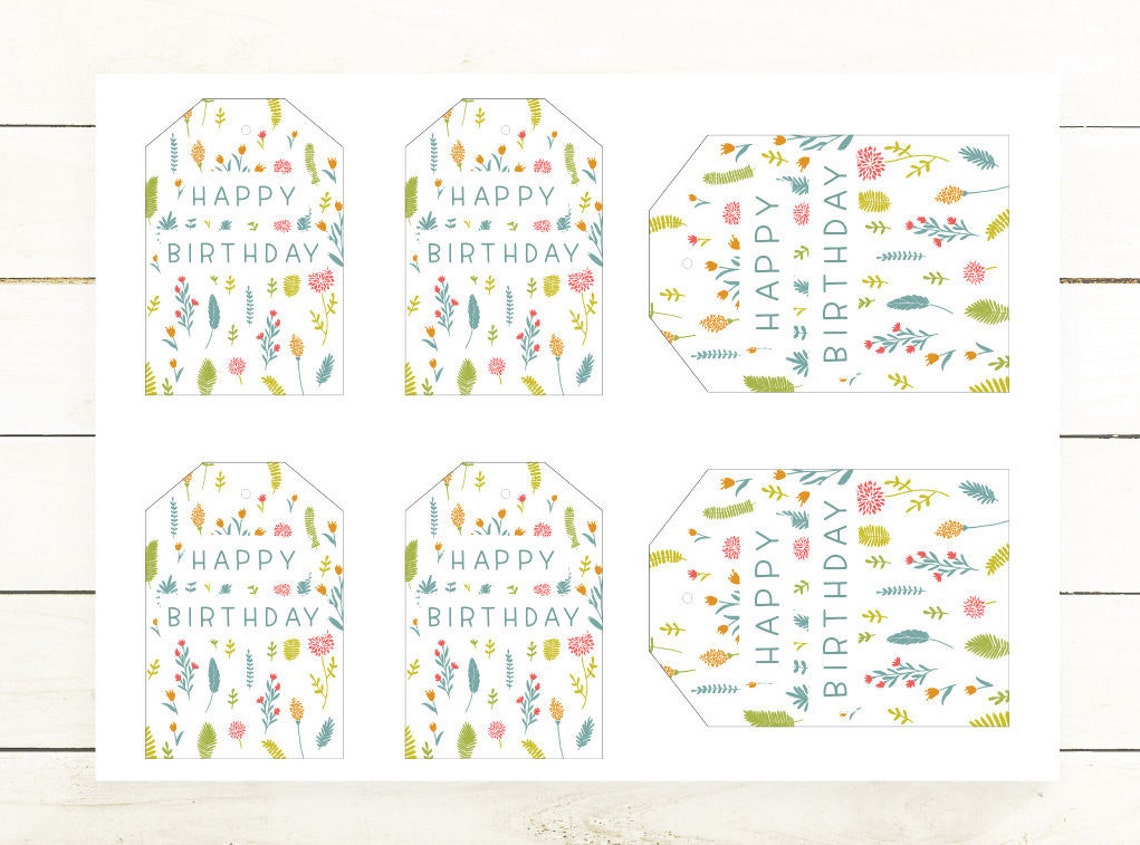 Birthday Gift Tags Happy Birthday Card Printable Birthday Tags Flower ...