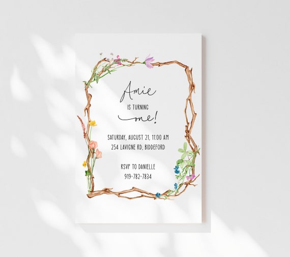 Wildflower Invite | Birthday Invitation Template | 4x6 | Editable w ...