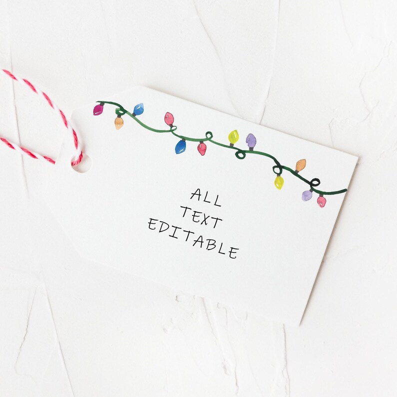 Printable Christmas Gift Tags, Christmas Lights Gift Tag, Personalized ...