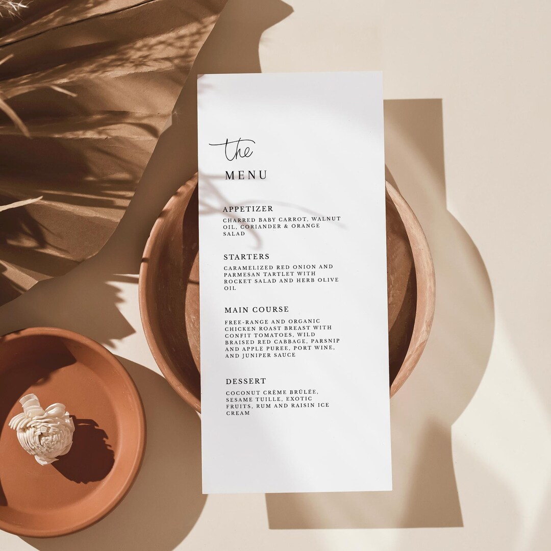 Wedding Menu Template Modern Menu Dinner Minimalist Black and White ...