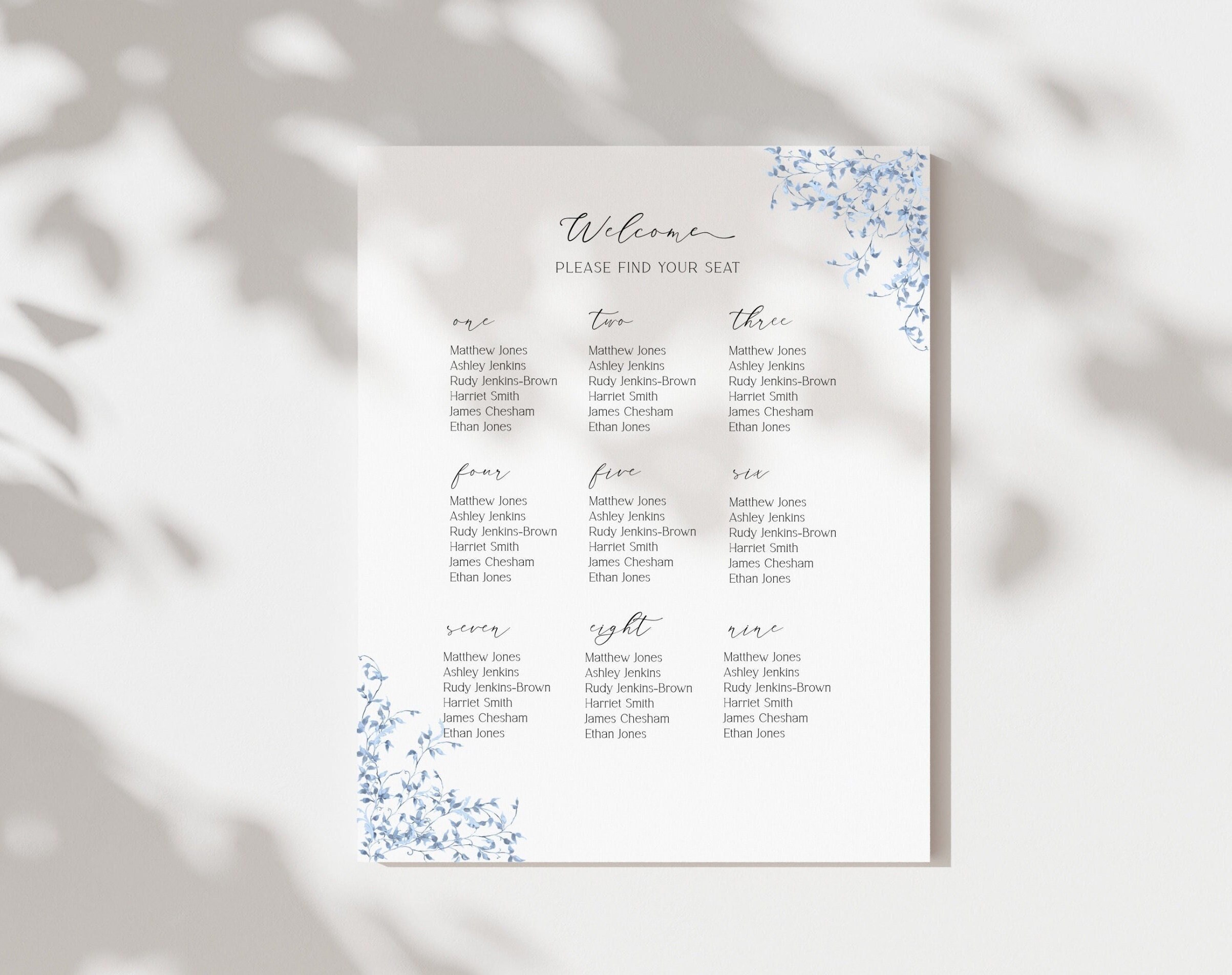 Blue Wedding Seating Plan Template Editable Template Corjl Printable ...