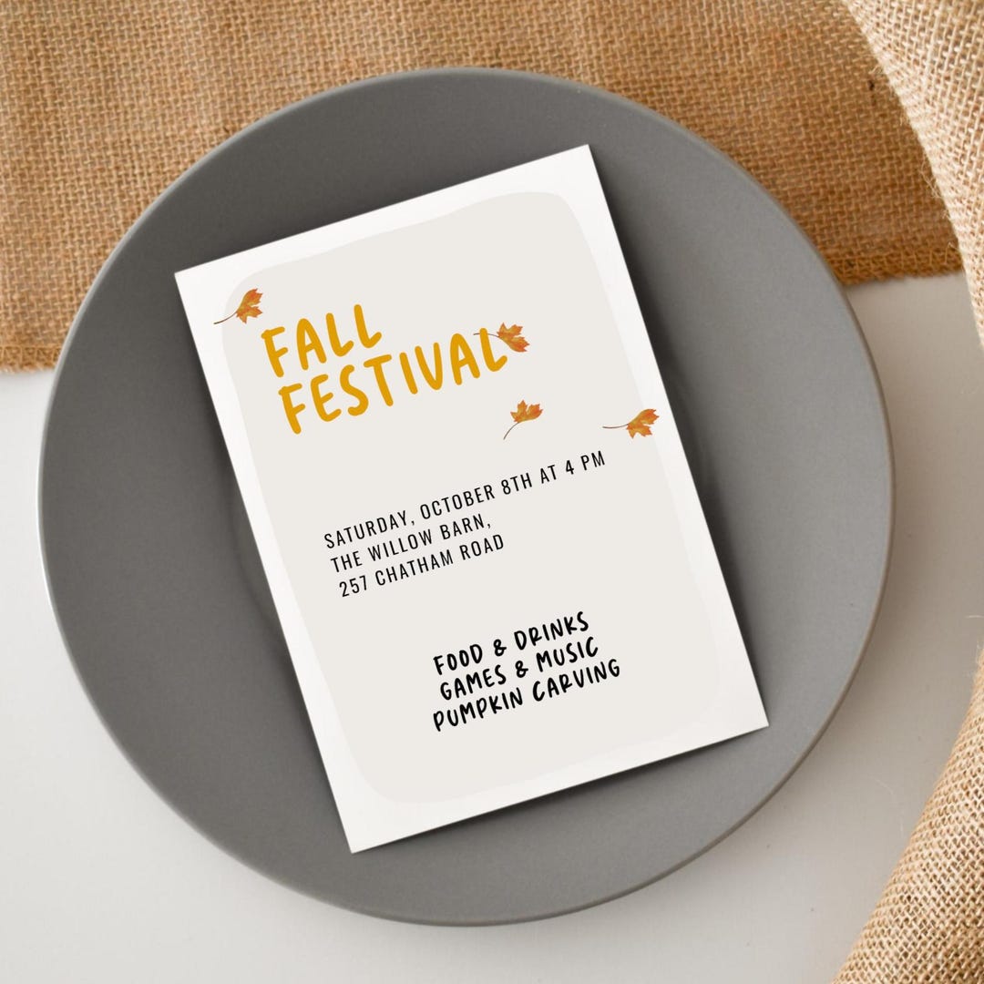 Fall Festival Flyer, 5x7 Autumn Invitation, Editable Template, Minimal ...