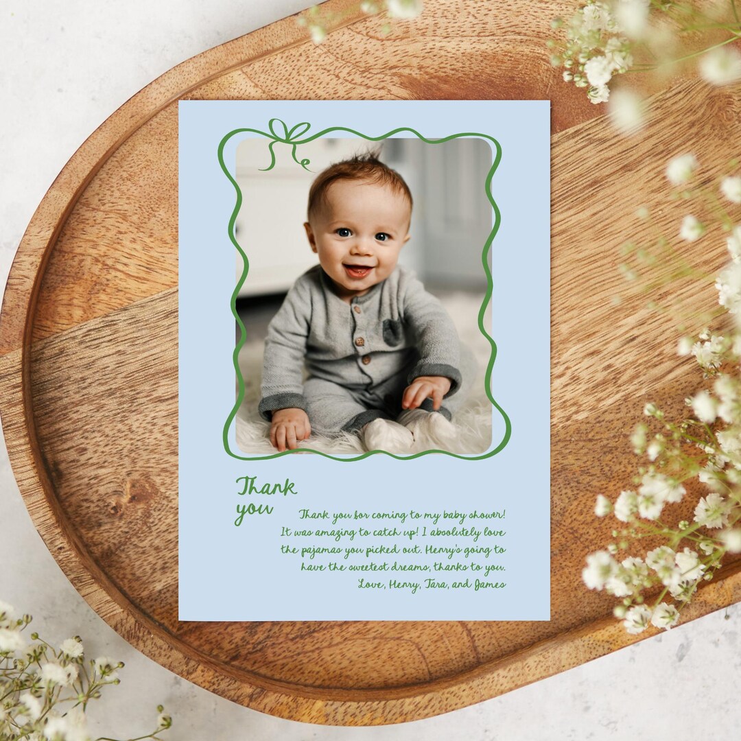 Newborn Thank You Card Template, Printable Birth Announcement, Blue ...