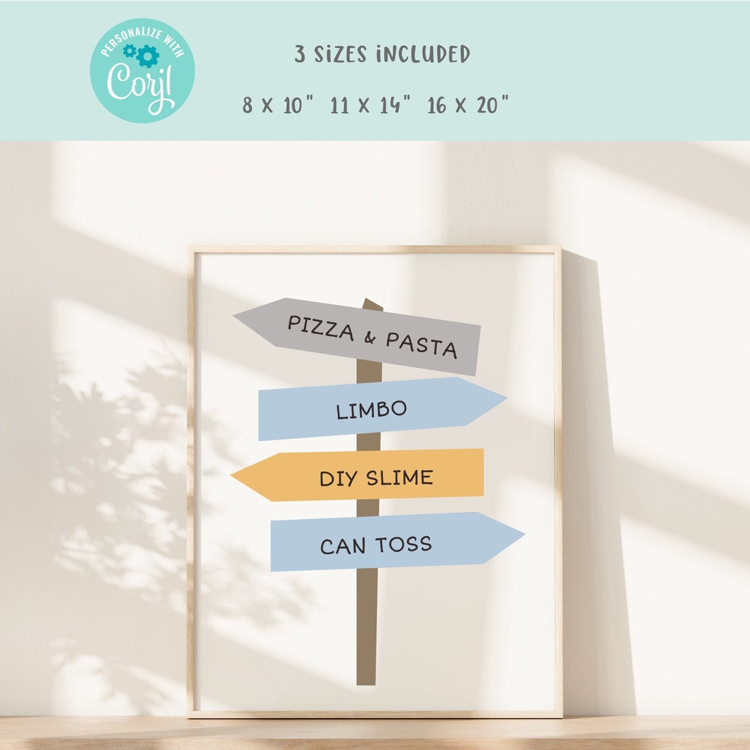 Birthday Party Sign, Printable Welcome Sign, Activities Signpost ...