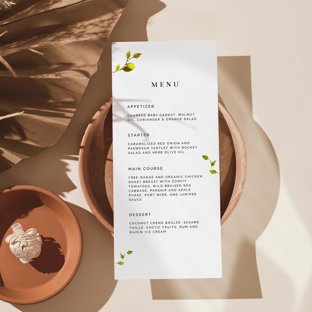 Wedding Menu Template, Greenery Wedding Menu, Editable Template ...