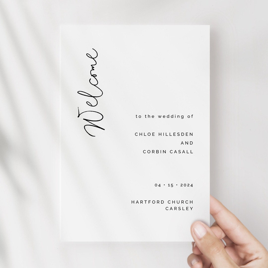 Elegant Wedding Program Template, Classic Black and White, Minimalist ...
