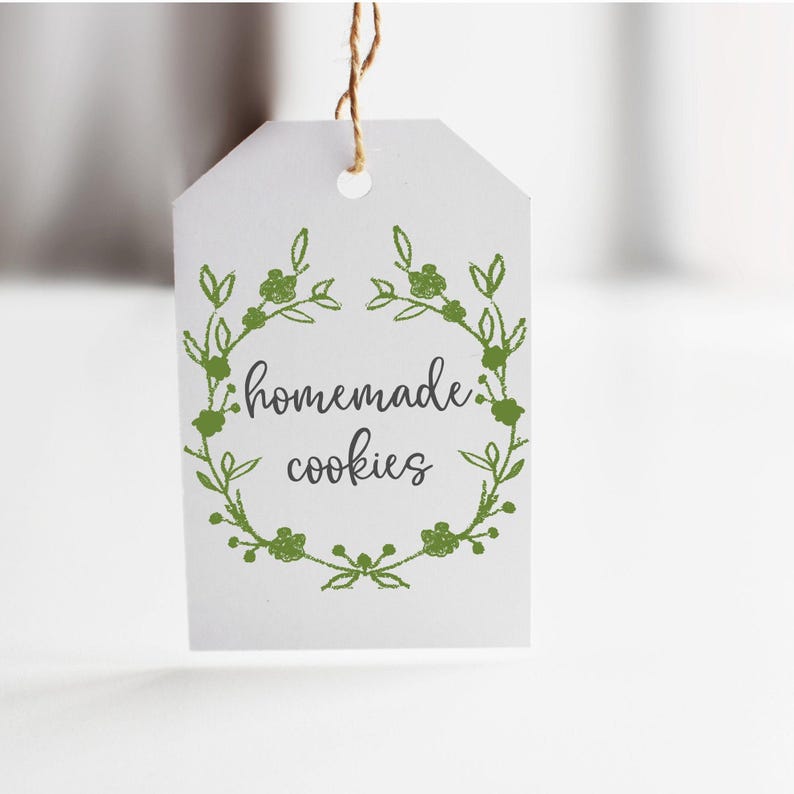 Printable Cookie Tags, Homemade Cookies Tags, Rustic Green Flowers ...