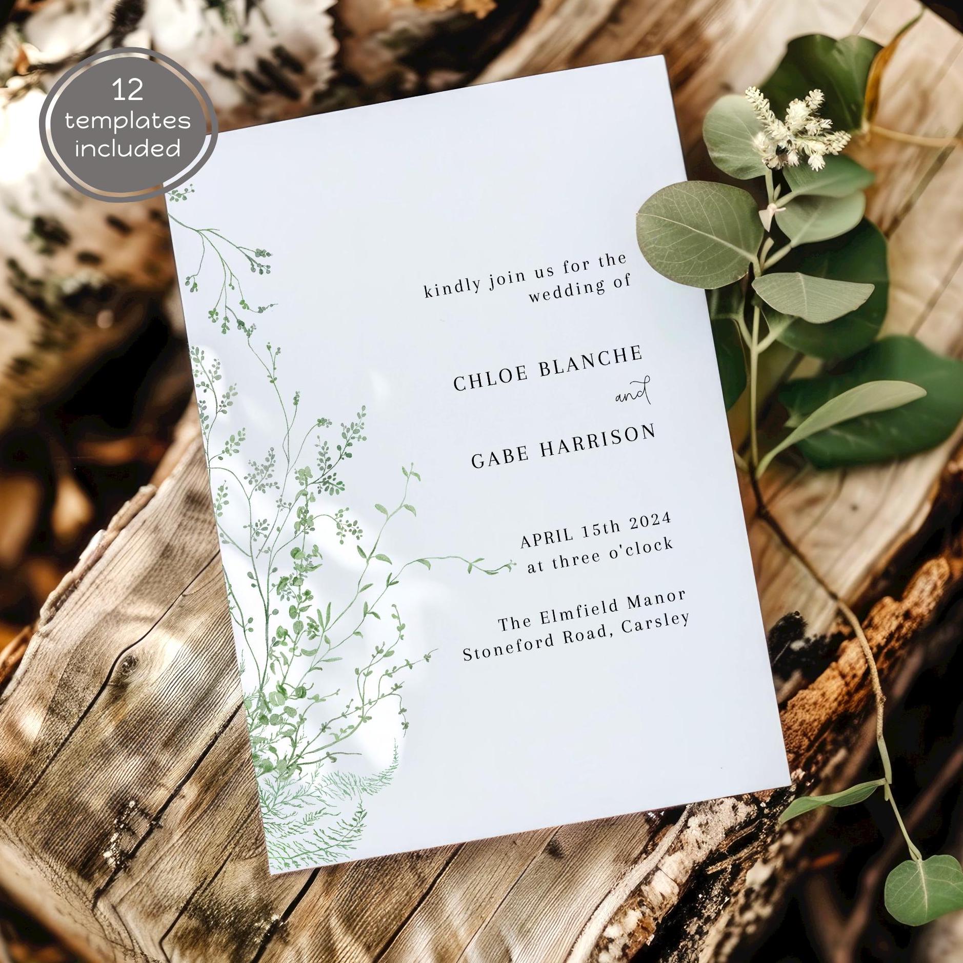 Fern Wedding Invitation Bundle: Greenery Stationery Set (digital ...