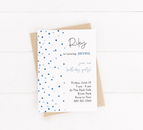 Blue Birthday Invitation | Blue Confetti | Invitation For Boys ...