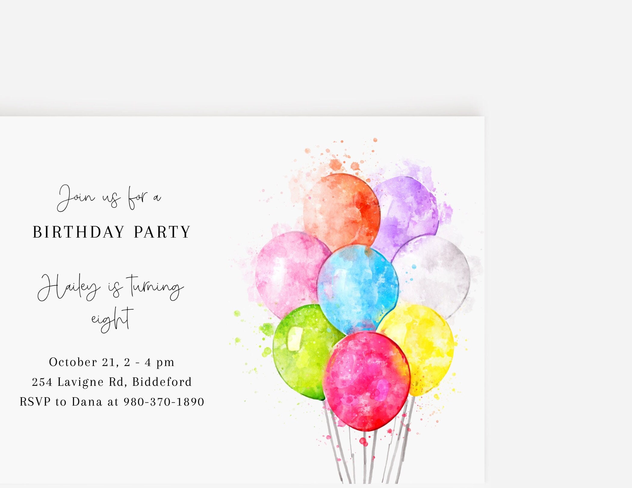 Balloon Invitation Birthday Invitation Template Colorful - Etsy