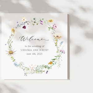 Wildflowers Wedding | Floral Welcome Sign | 12x12 in | Wedding Entry ...