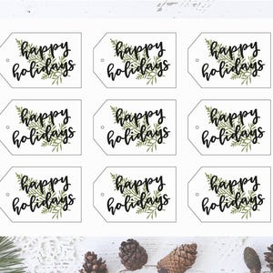 Happy Holidays Gift Tag, Printable Christmas Gift Tags, Modern Simple ...