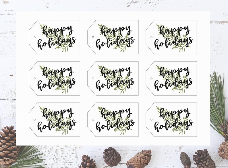 Happy Holidays Gift Tag, Printable Christmas Gift Tags, Modern Simple ...