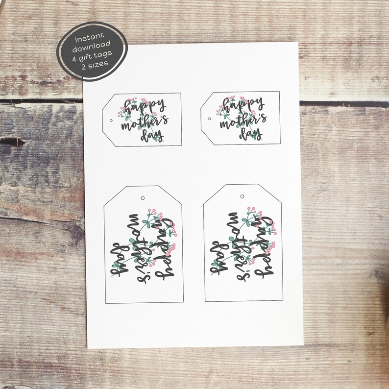 Mothers Day Tags Mother's Day Gift Tag Happy Mothers Day Card Instant ...