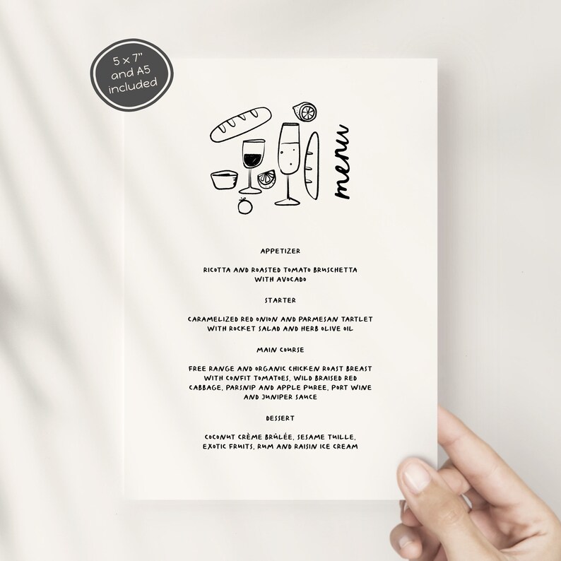 Hand Drawn Wedding Menu, Menu Template, Corjl, Whimsical Wedding ...