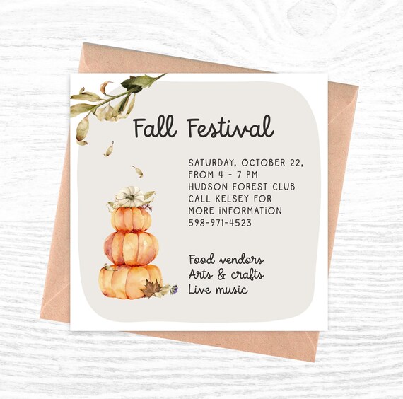 Fall Festival Invitation Autumn Birthday Invitation | Etsy