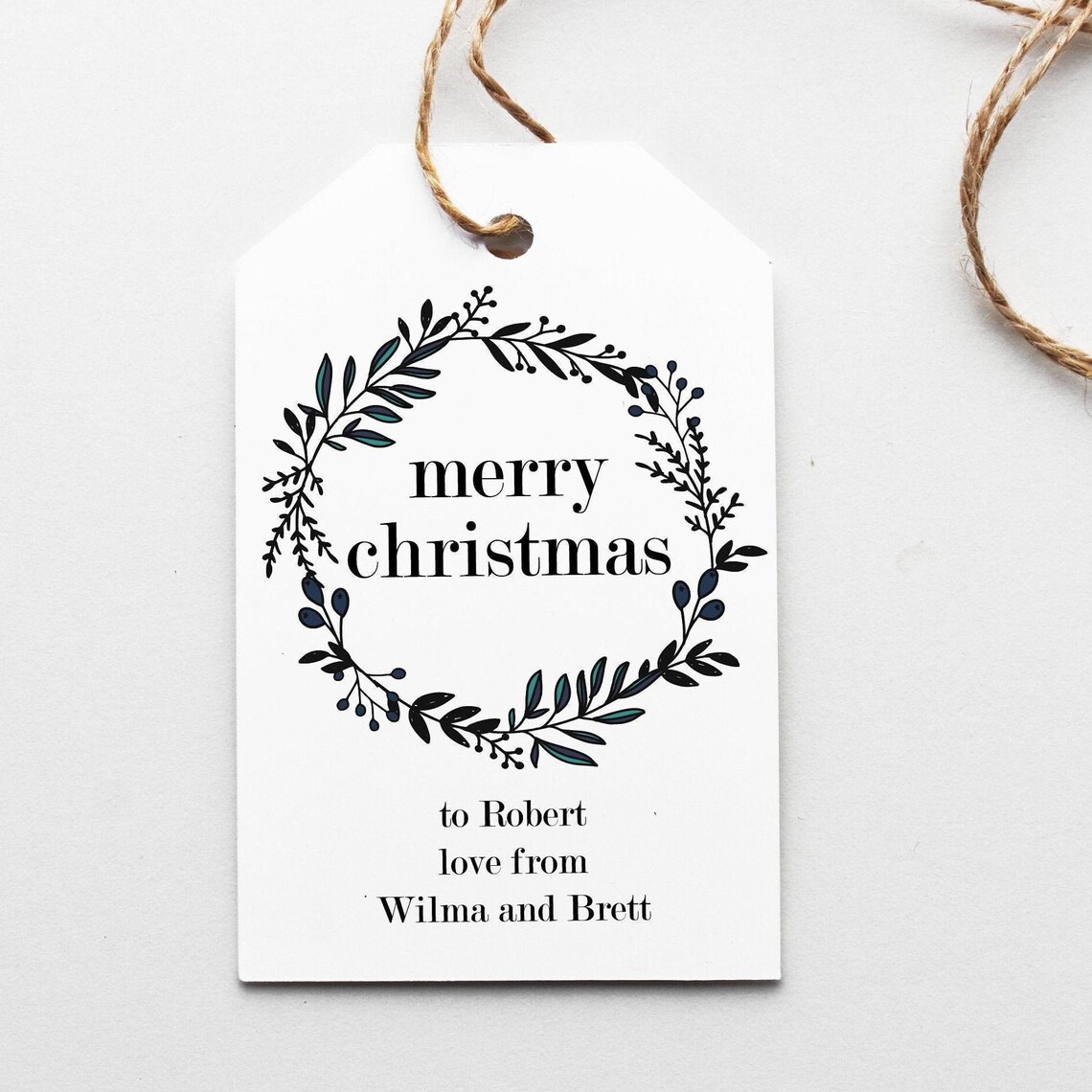 Blue Wreath Christmas Gift Tags, Printable Present Tag (digital ...