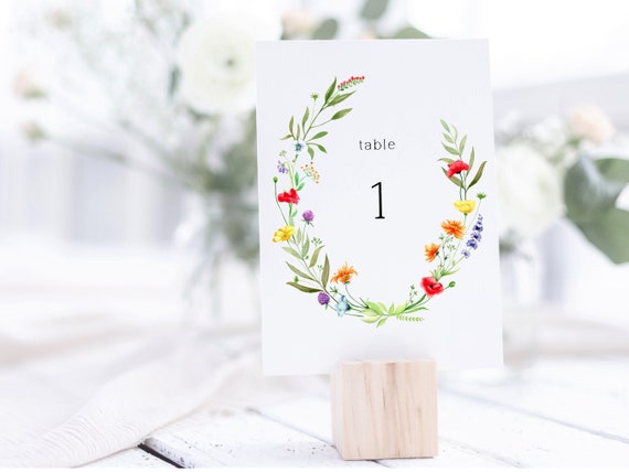 Wildflower Table Number Card | Meadow Garden Flowers | Printable ...