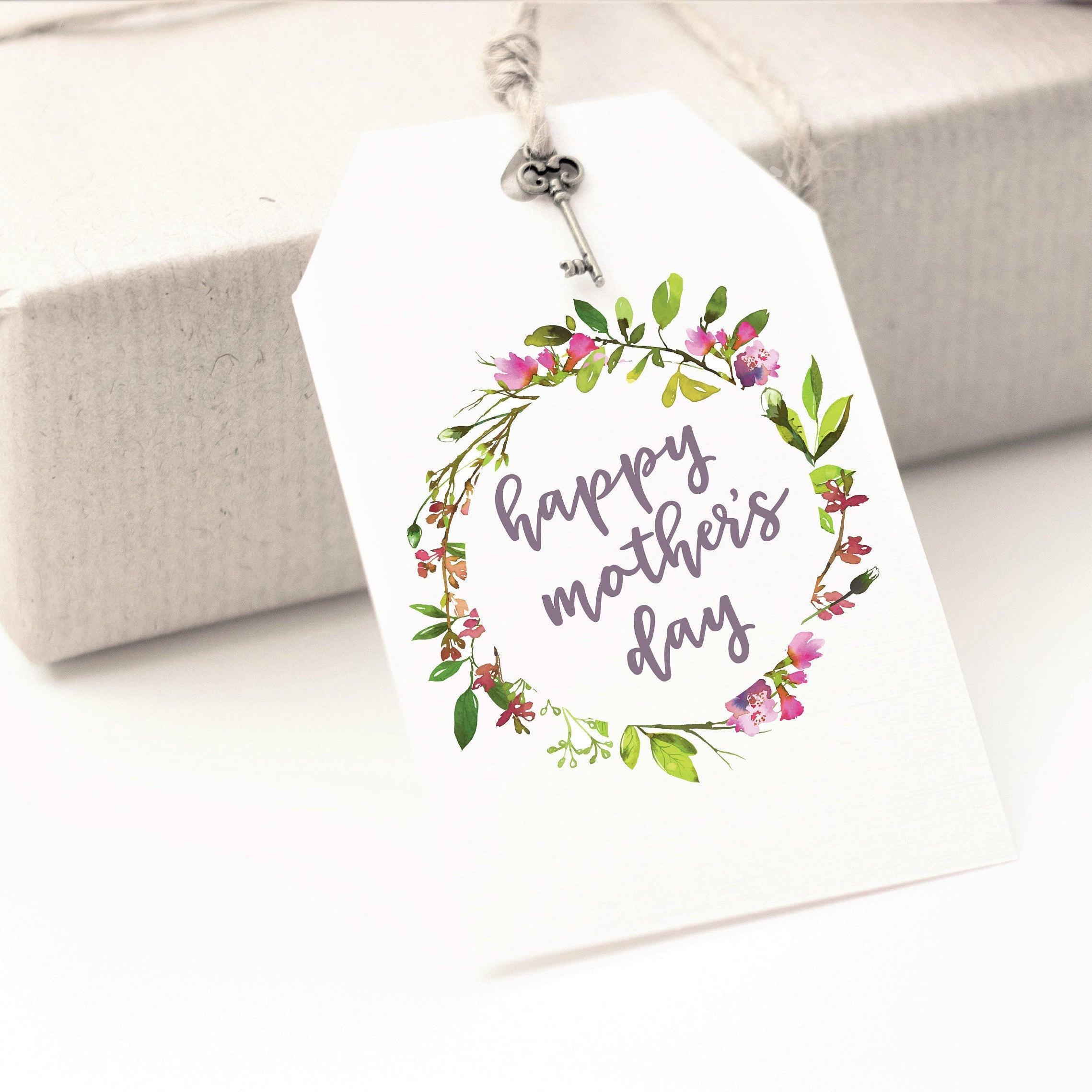Floral Mother's Day Gift Tags | Printable Green Wreath (digital ...