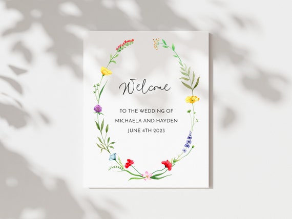 Wildflowers Wedding | Floral Welcome Sign | 16x20 in | 18x24 in ...