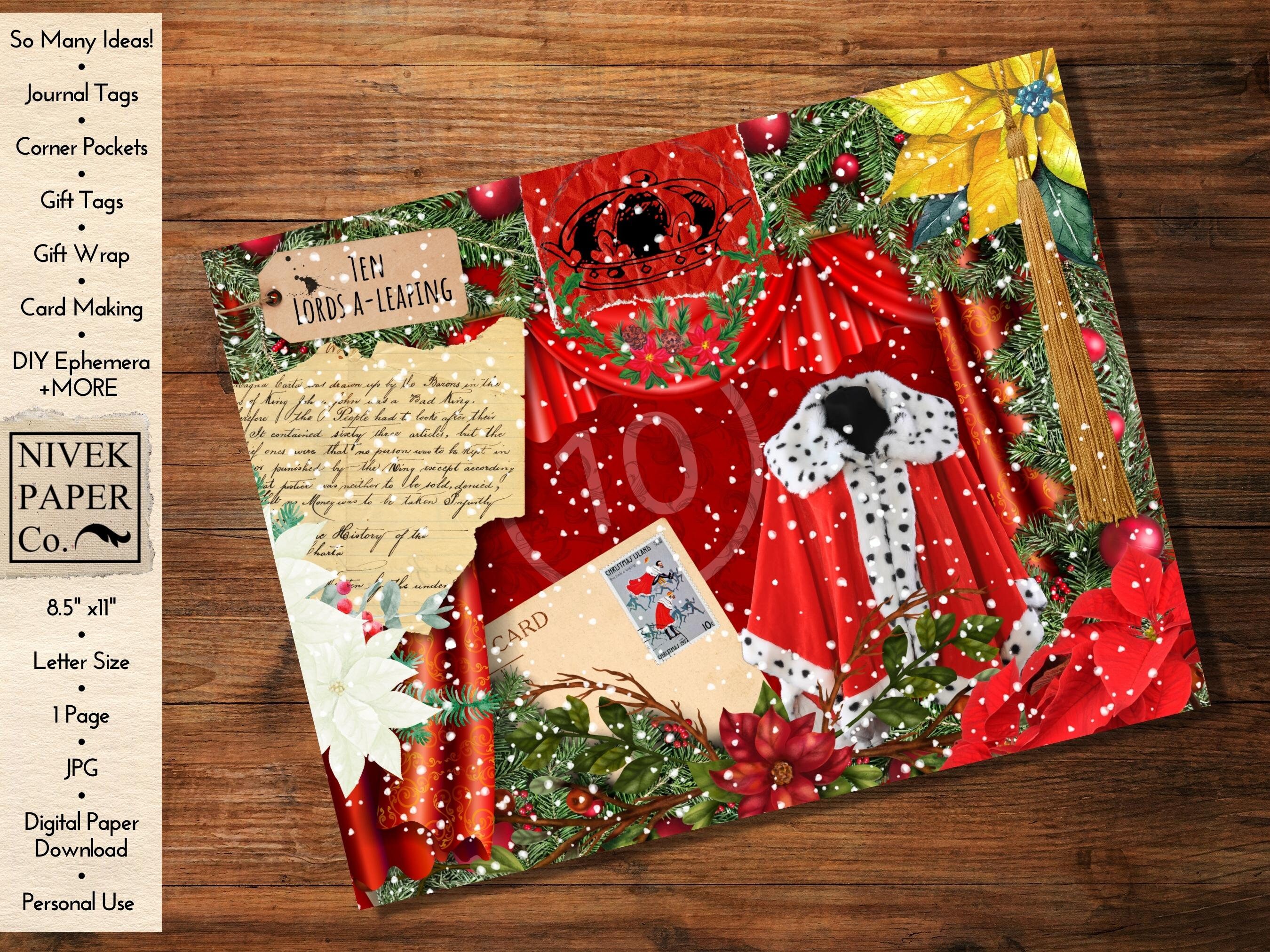 Ten Lords A-leaping, Junk Journal Collage Page, Digital Ephemera Paper ...