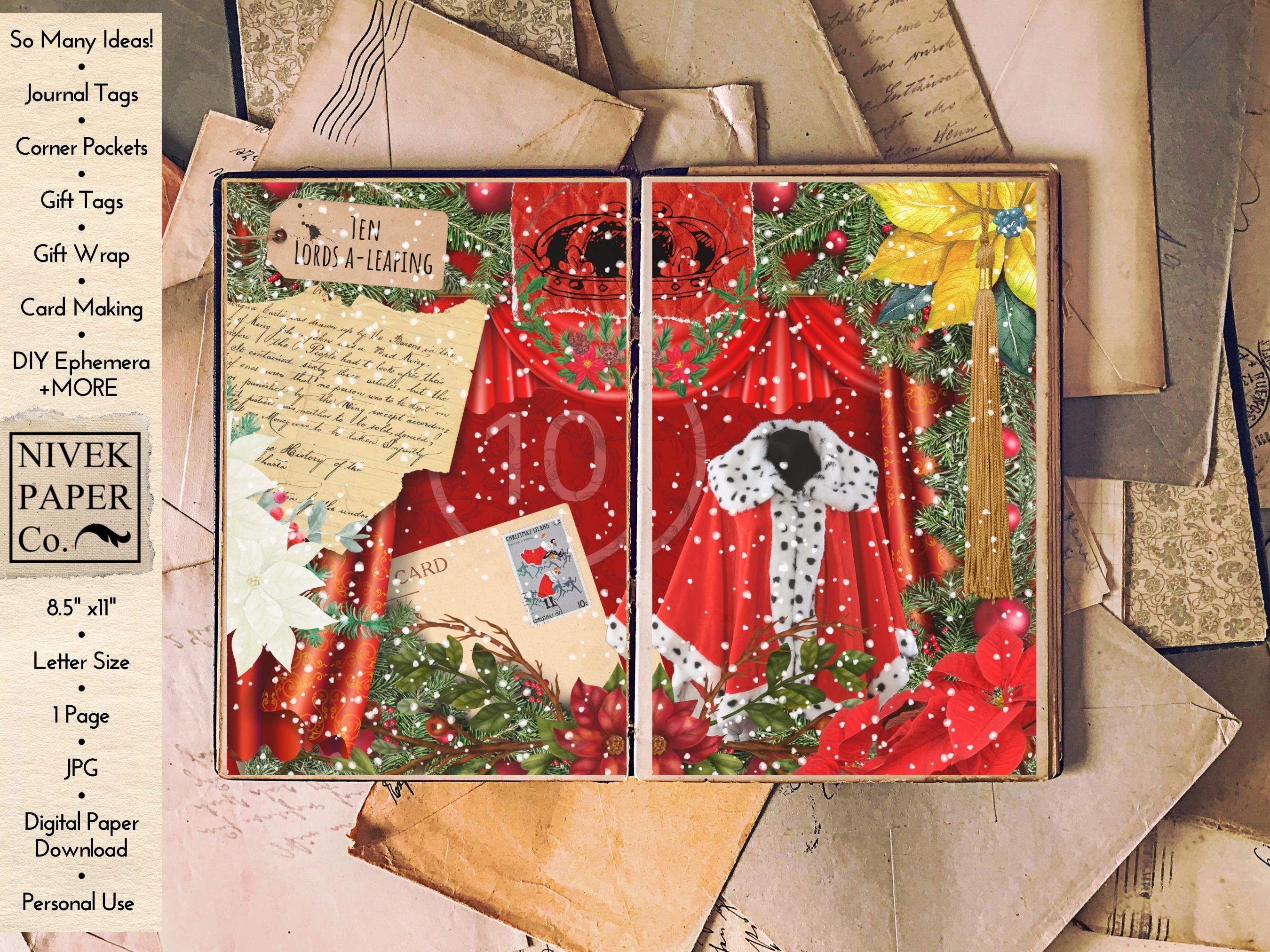 Ten Lords A-leaping, Junk Journal Collage Page, Digital Ephemera Paper ...