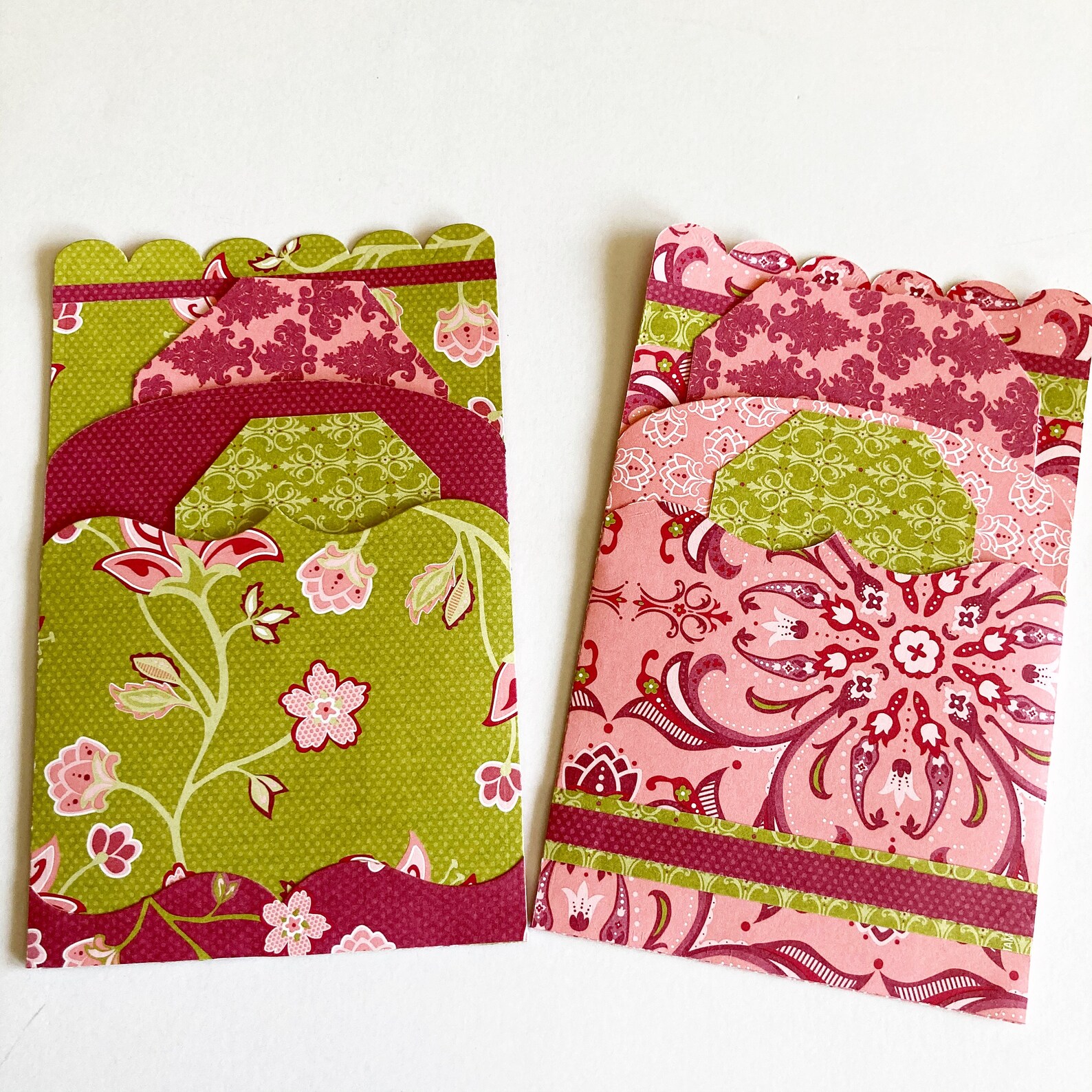junk-journal-pockets-and-tags-pink-and-green-triple-pocket-etsy