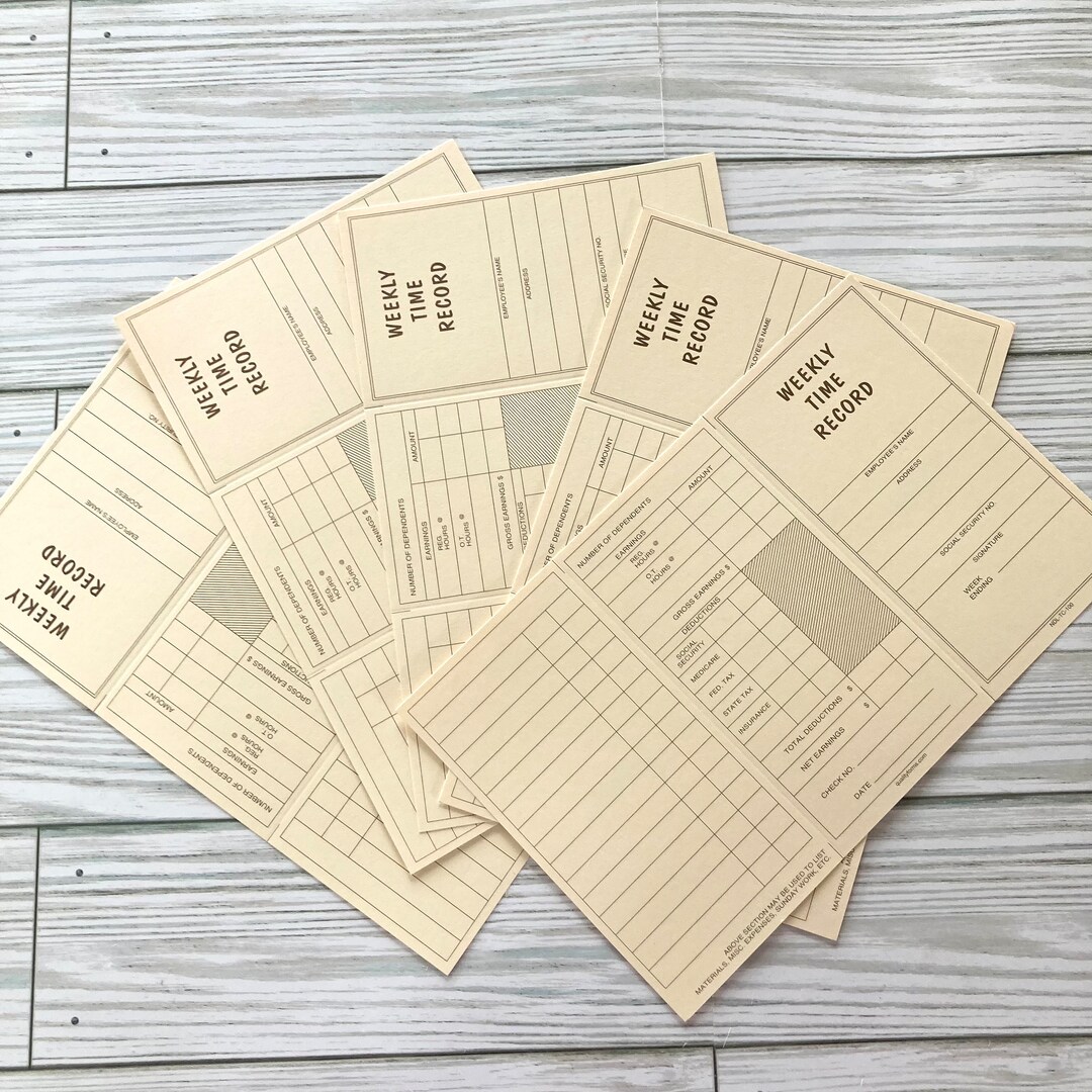 5 Tri-fold Time Cards, Manilla Time Cards, Junk Journal Supplies ...