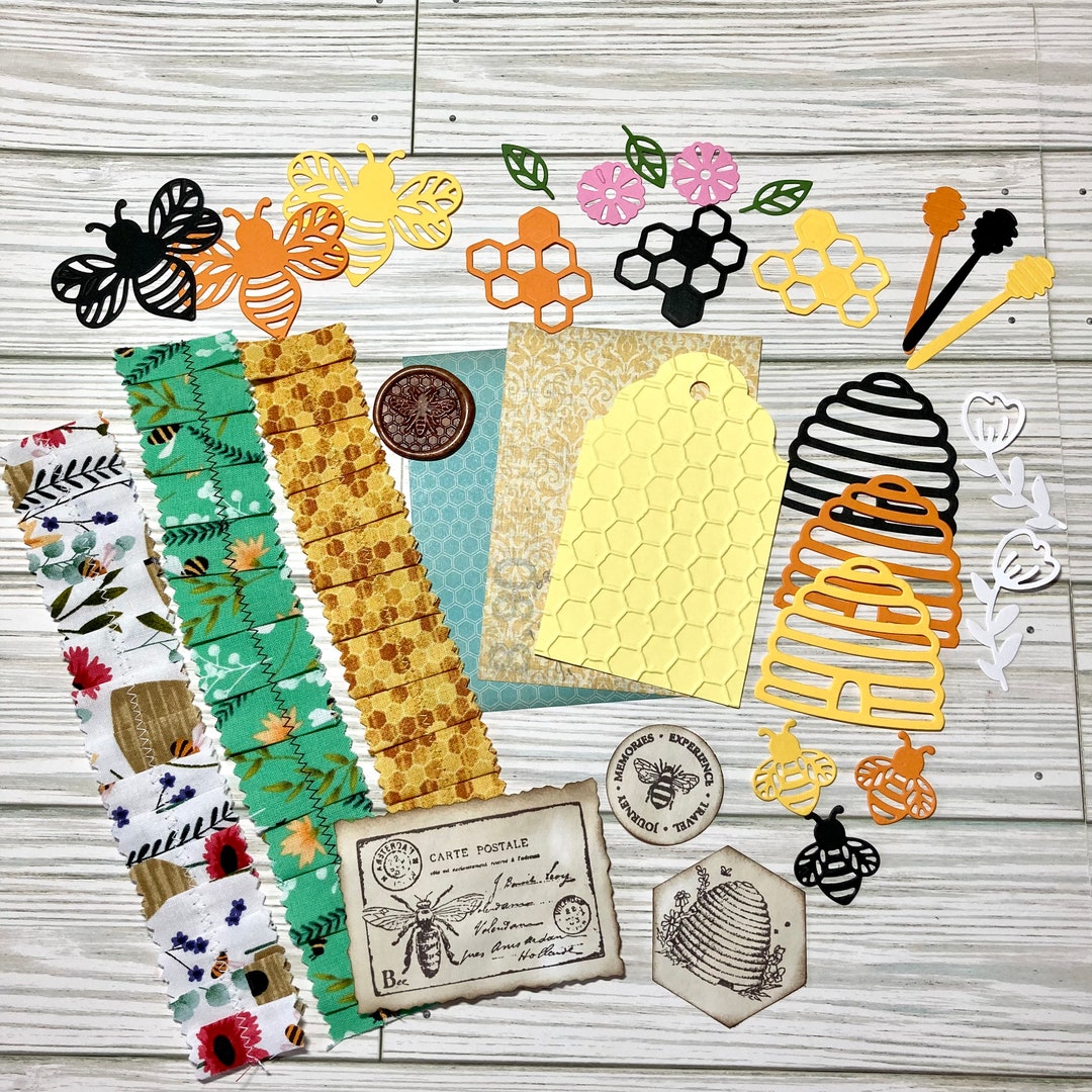 Bee Theme Die Cuts, Ruffles, Stamped Images Embellishment Kit, 32 ...