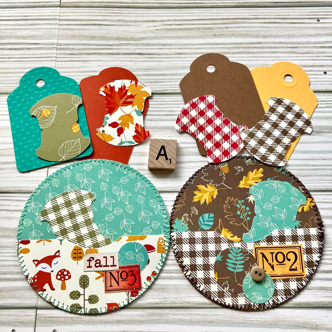 Fall Circle Pockets, Tags, and Tabs, Set of 2, Handmade, Autumn, Junk ...