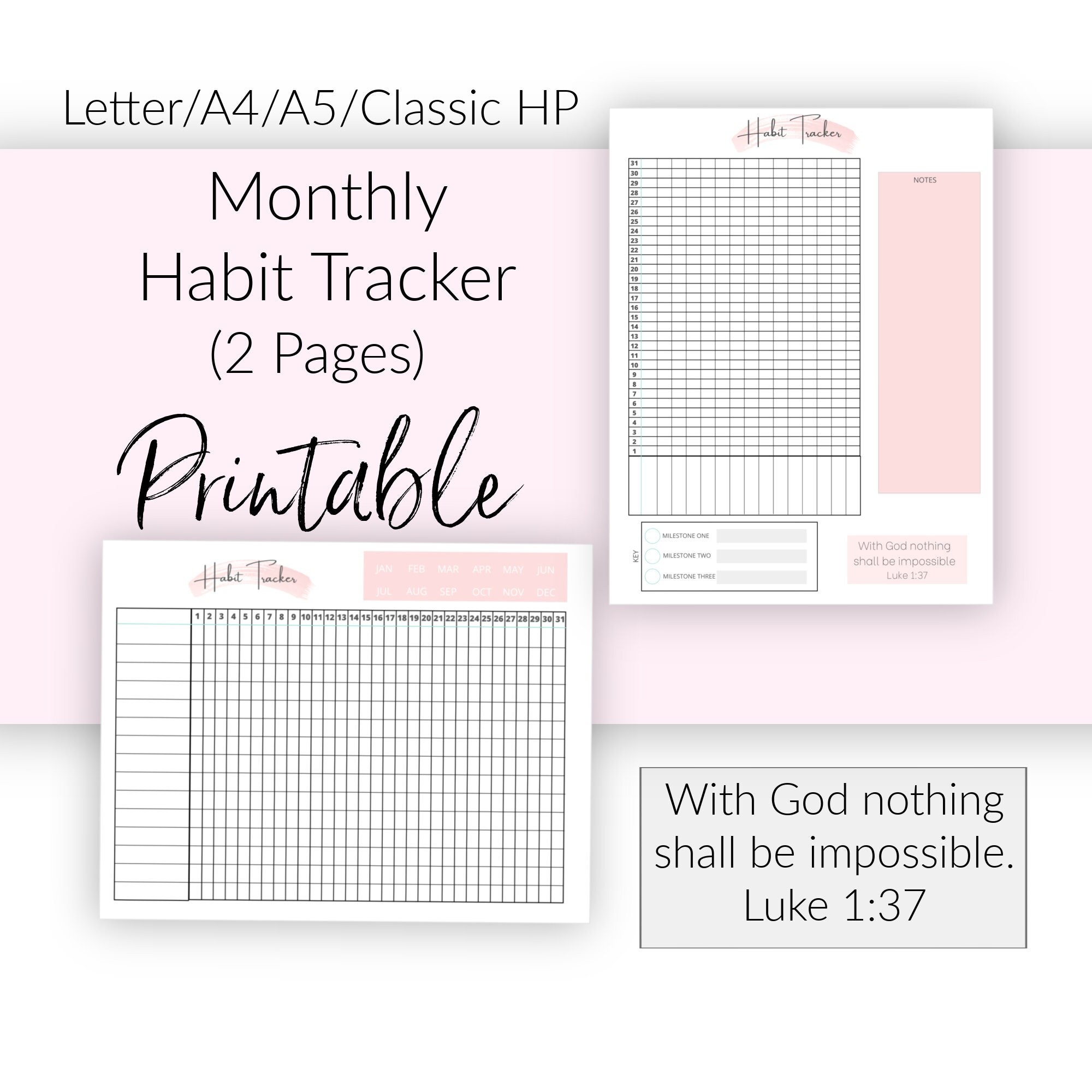 Habit Tracker Printable 30 Day Habit Tracker Vertical and Horizontal ...