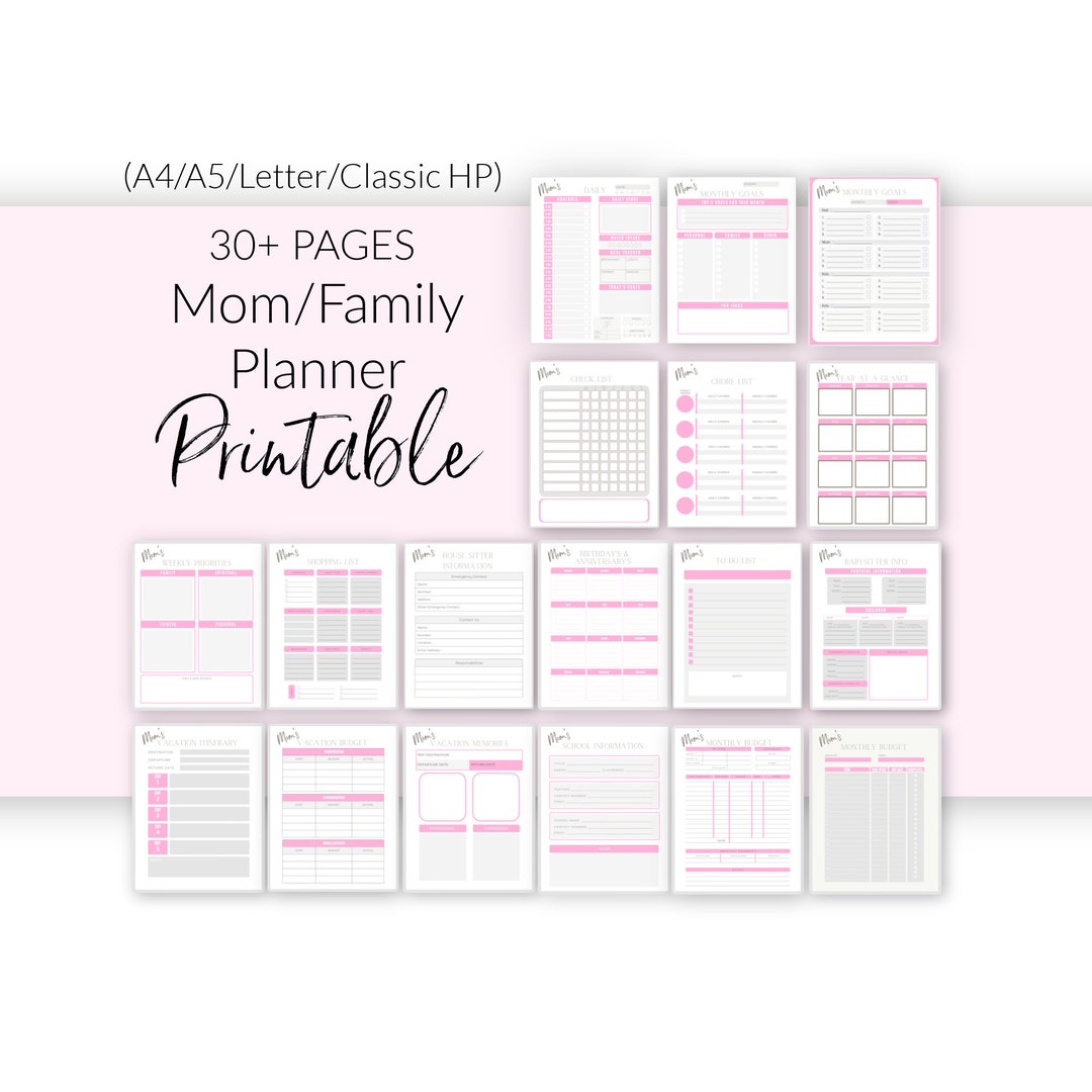 Family Planner for Moms/ Family Calendar/ Household Printable Planner ...