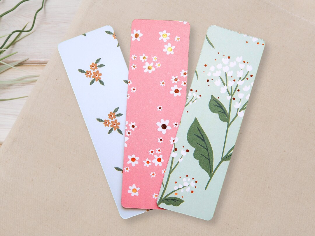 Floral Bookmarks Double-sided 1mm Thick Handmade in Canada Pink, Gold ...