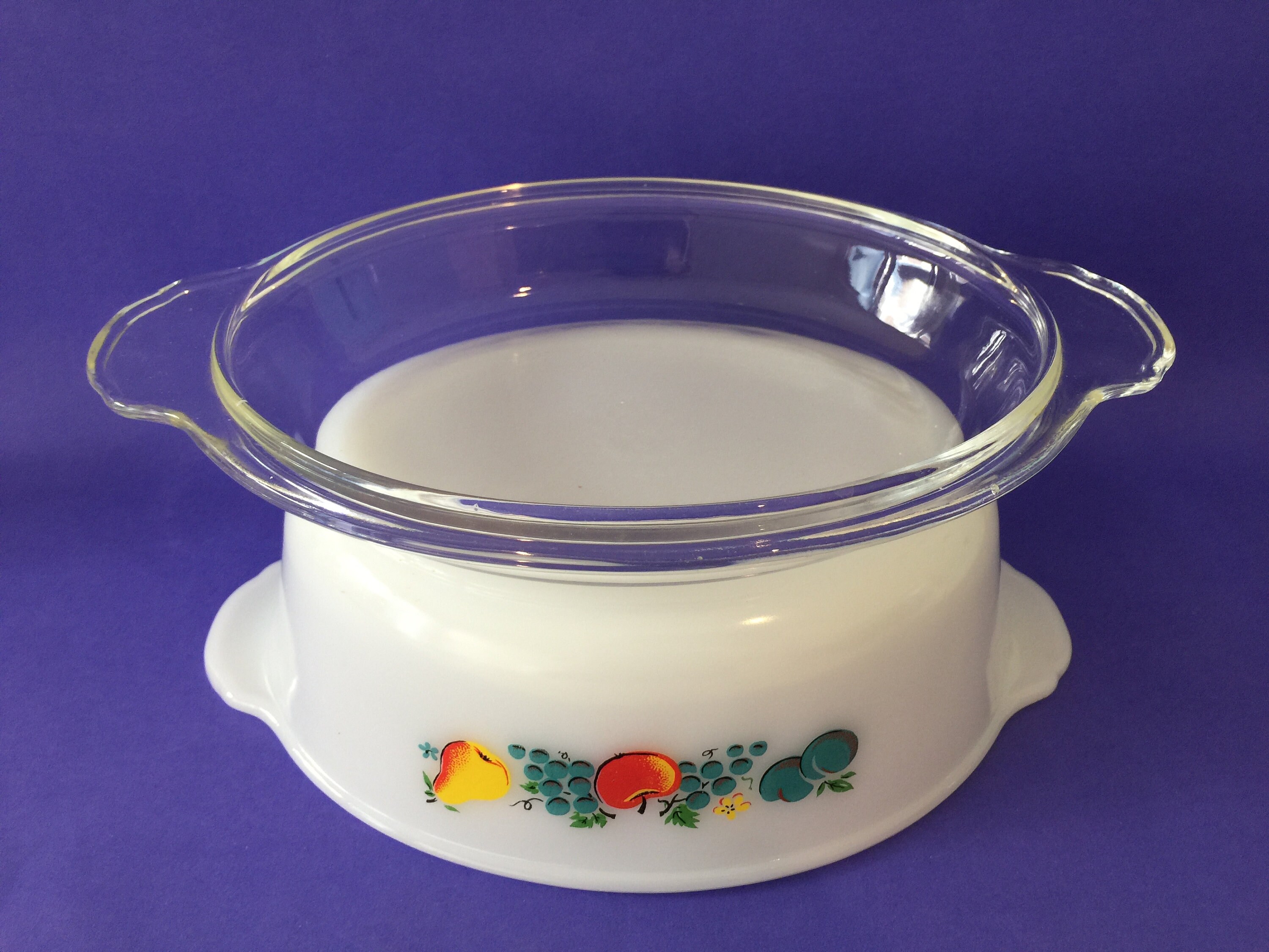 Vintage Fire King USA #467 1 1/2 Qt Fruits Pattern Casserole Dish & Lid ...