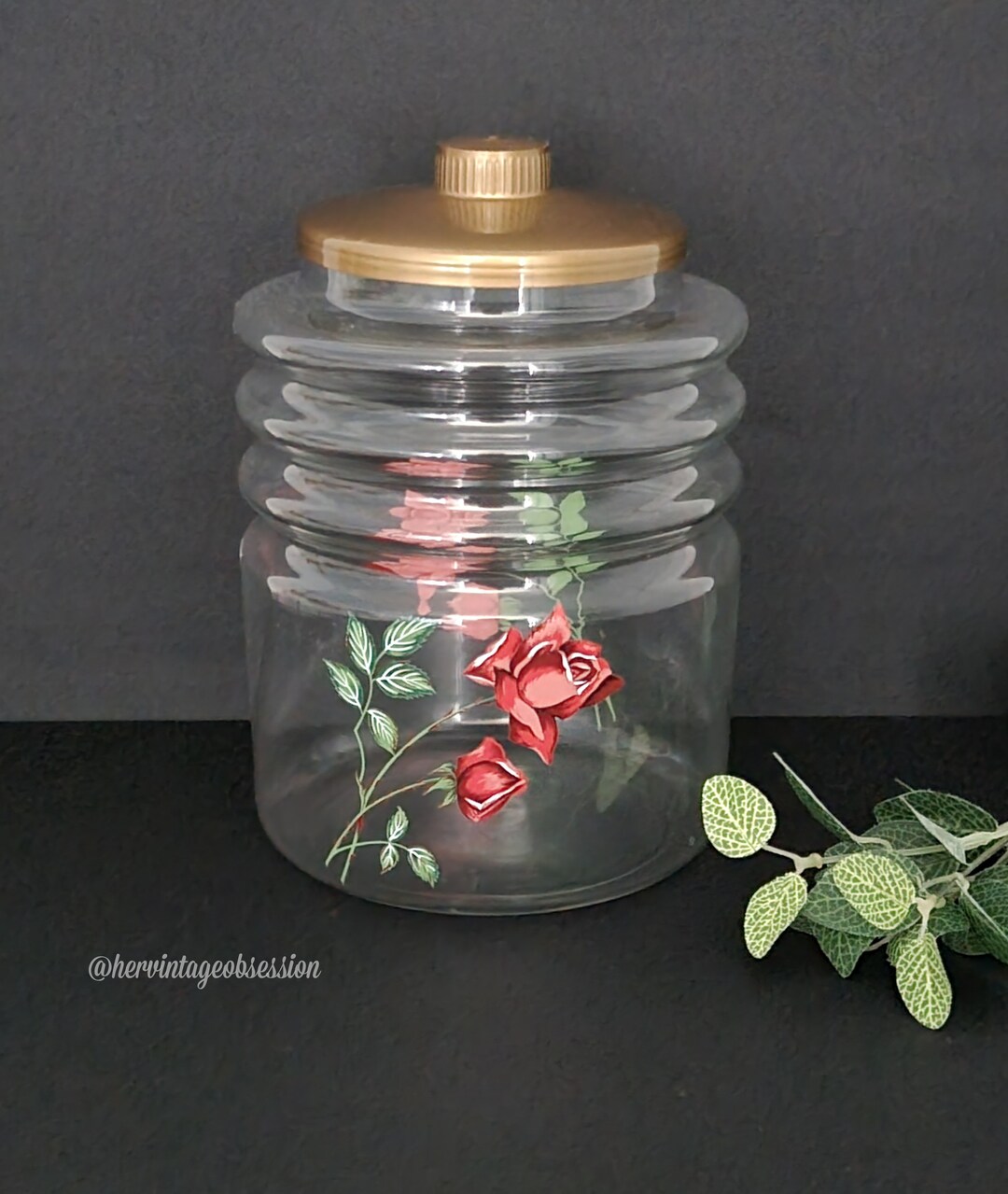 Vintage Crown Crystal Cookie Jar Biscuit Barrel - Agee Pyrex Ruby Rose ...