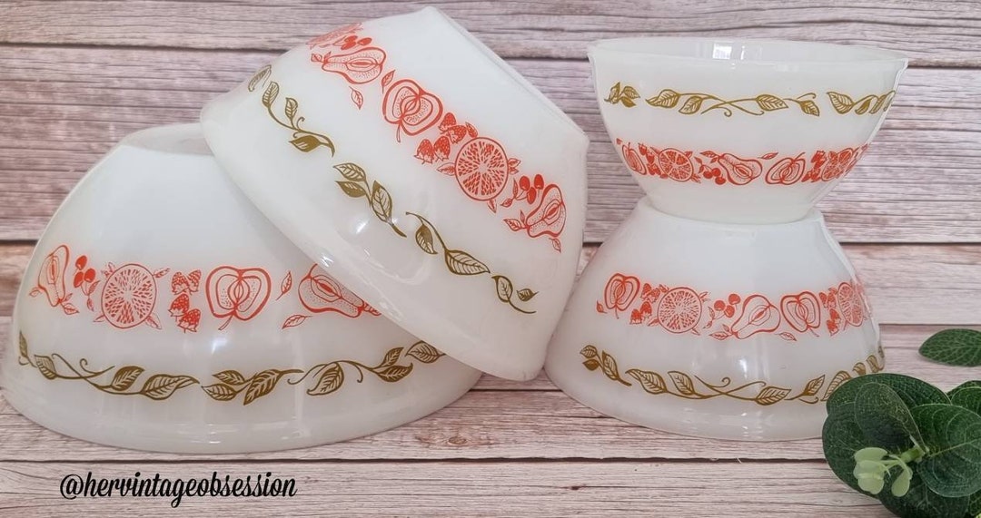 Vintage Agee Pyrex australian Fruit Salad Pattern Nesting Mixing Bowl ...