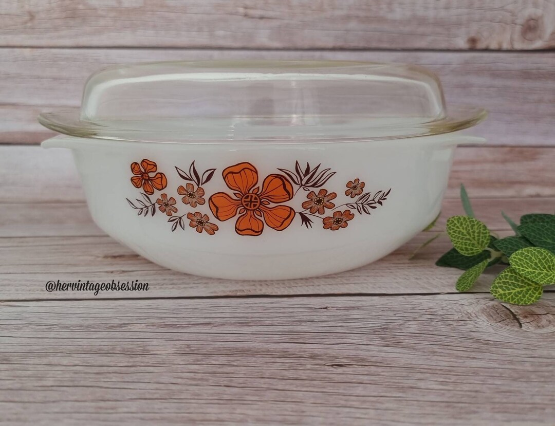 Vintage Agee australian Crown Pyrex Mimosa 3.5 Pint Round Casserole ...