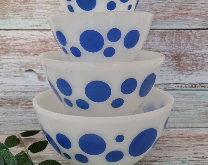 Rare Find - Vintage Agee (australian) Pyrex Blue Navy Polka Dot Nesting ...